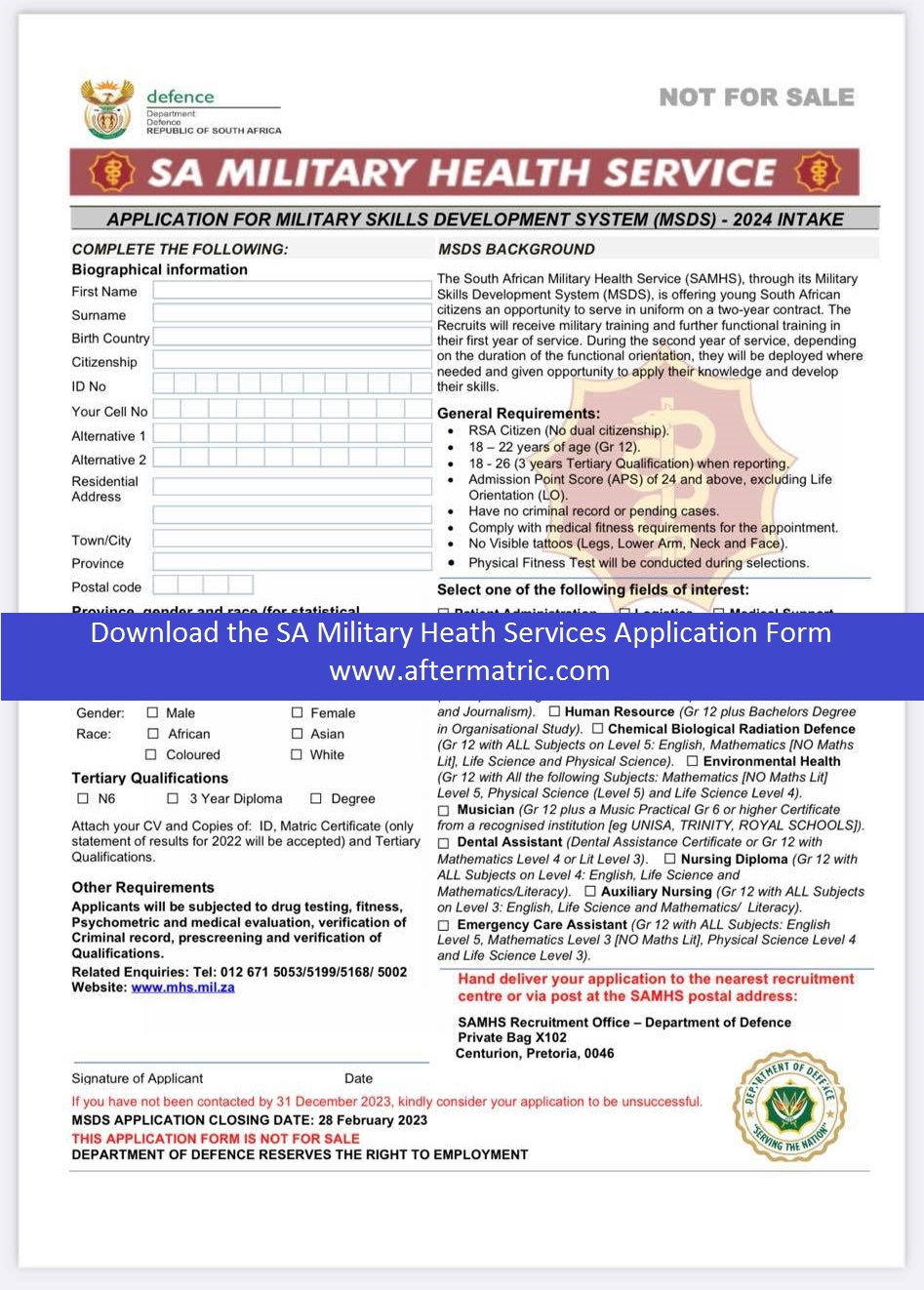 Download the SA Military Heath Services Application Form