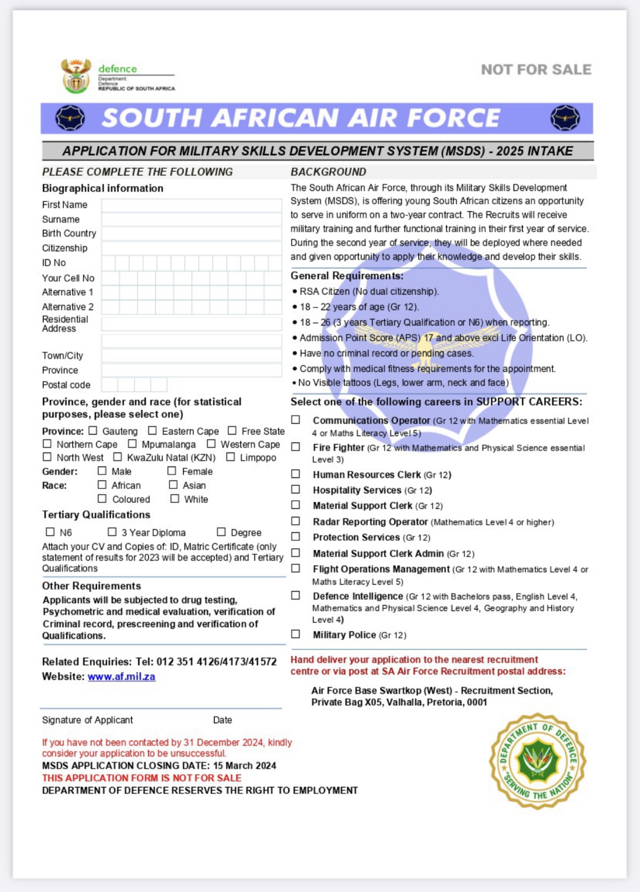 SA Air Force Intake 2025